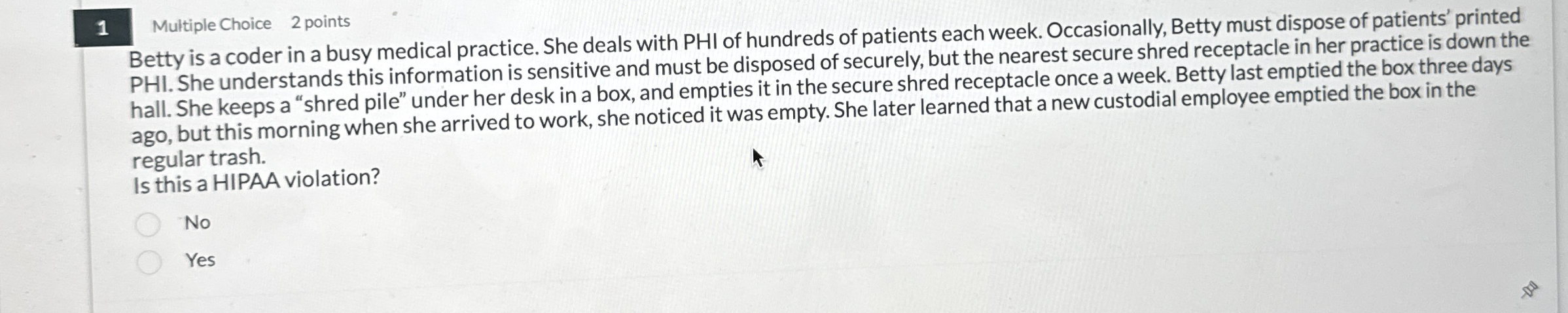 Solved 1Multiple Choice2 ﻿pointsBetty is a coder in a busy | Chegg.com