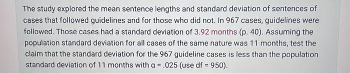Solved The study explored the mean sentence lengths and | Chegg.com