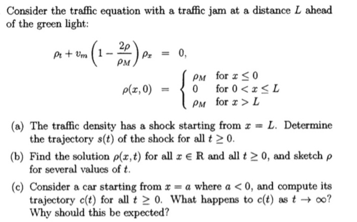 Consider the traffic equation with a traffic jam at a | Chegg.com