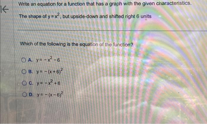 Solved K← Write an equation for a function that has a graph | Chegg.com
