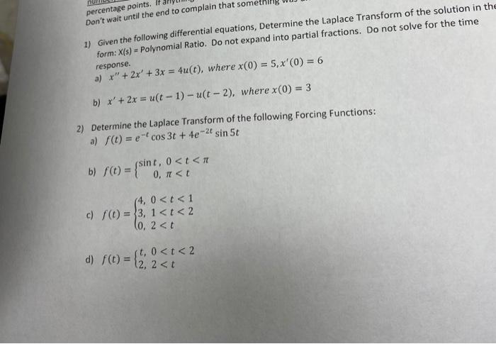 Solved 1) Given the following differential equations, | Chegg.com