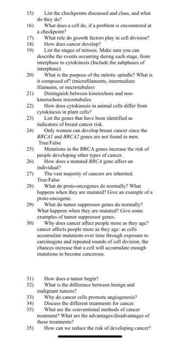 Solved 15) List the checkpoints discussed and class, and | Chegg.com