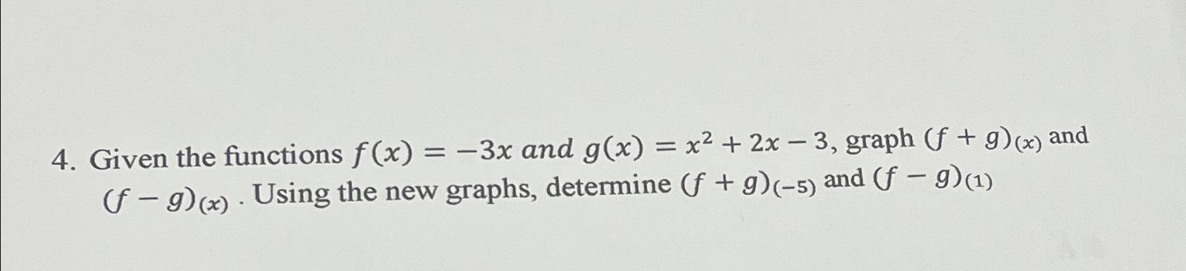 Solved Given the functions f(x)=-3x ﻿and g(x)=x2+2x-3, | Chegg.com