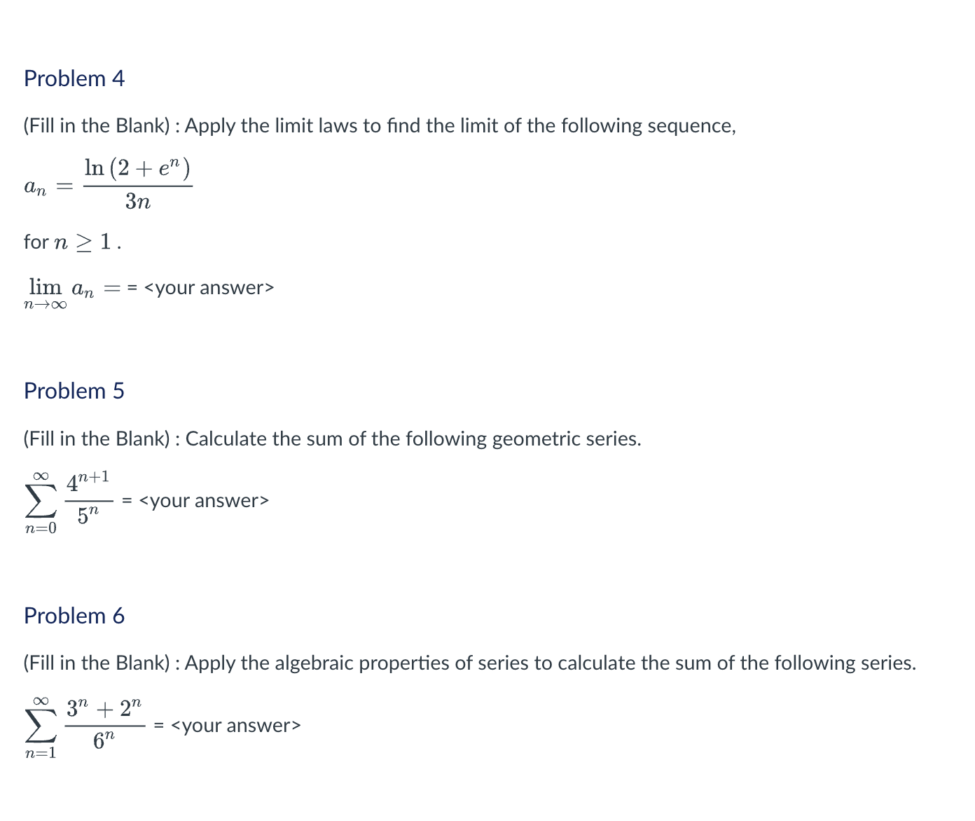 Solved Problem 4-6(Fill in the Blank) ﻿: Apply the limit | Chegg.com