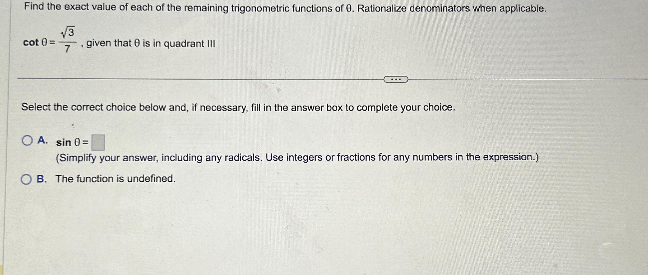Solved Find the exact value of each of the remaining | Chegg.com