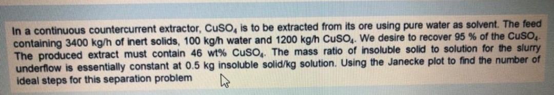 In a continuous countercurrent extractor, CuSO, is to | Chegg.com