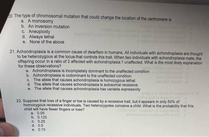 Solved 0. The type of chromosomal mutation that could change | Chegg.com