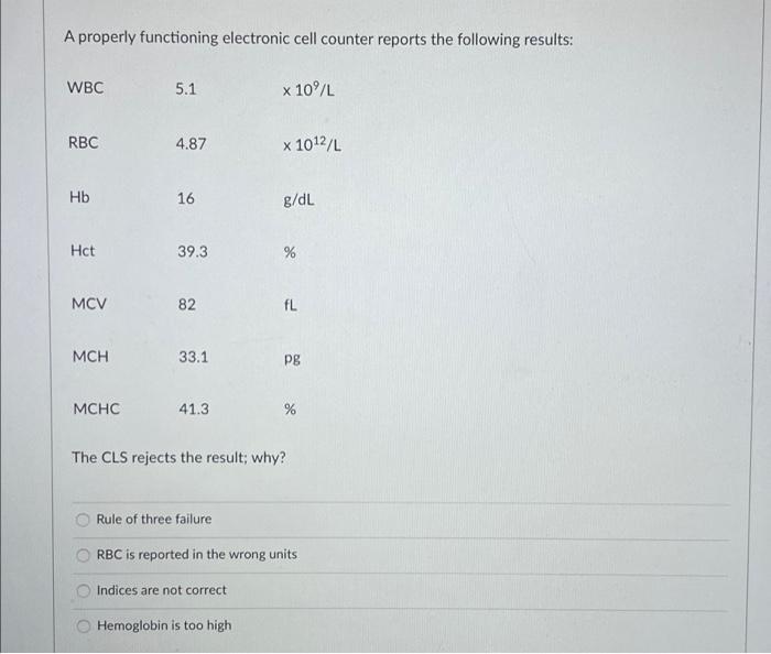 Solved A properly functioning electronic cell counter | Chegg.com