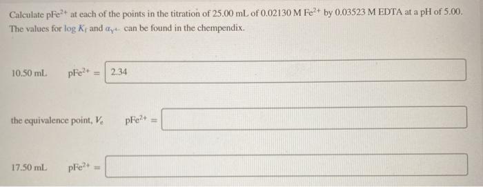 Solved Calculate pFe2+ at each of the points in the | Chegg.com