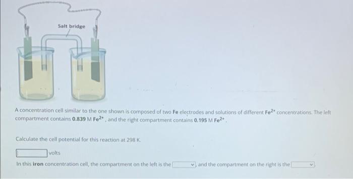Solved A concentration cell similar to the one shown is | Chegg.com