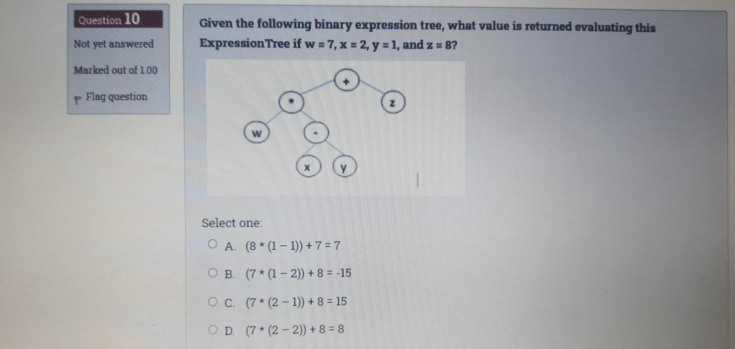 Solved Question 10 Given the following binary expression | Chegg.com