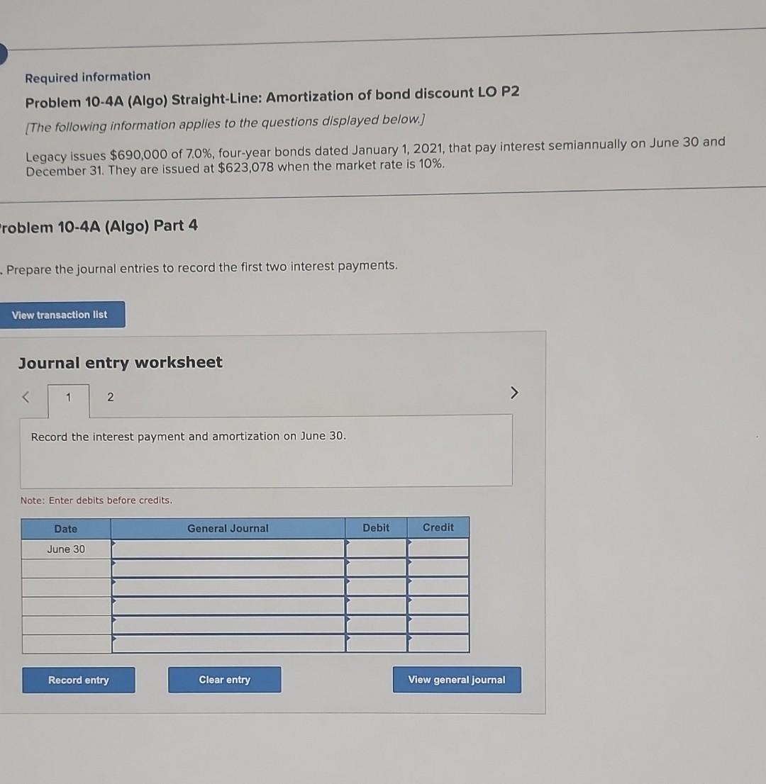 Solved Required information Problem 10-4A (Algo) | Chegg.com