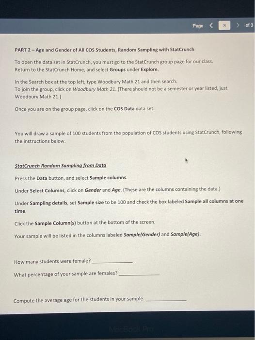 Solved Page Due Wednesday 9/1 Math 21 Sampling Activity PART | Chegg.com