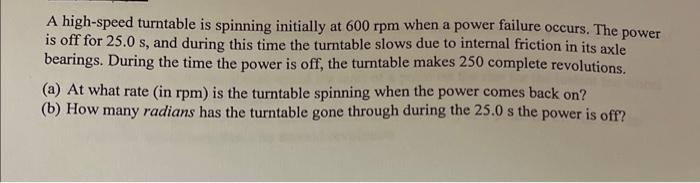 Solved A high-speed turntable is spinning initially at | Chegg.com
