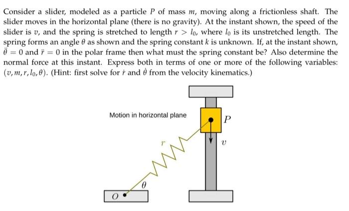 Solved Consider a slider, modeled as a particle P of mass m, | Chegg.com