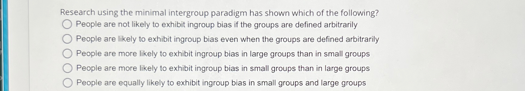 Solved Research using the minimal intergroup paradigm has | Chegg.com