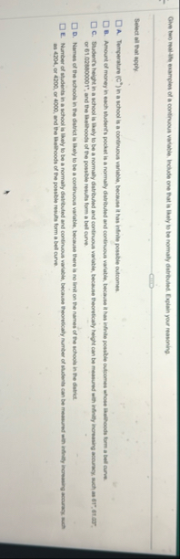 Solved Give two realite examples of a continuous variable. | Chegg.com