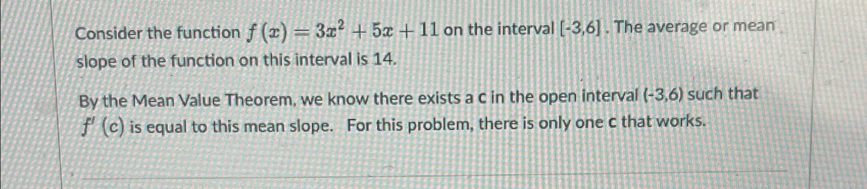 Solved Consider the function f(x)=3x2+5x+11 ﻿on the interval | Chegg.com