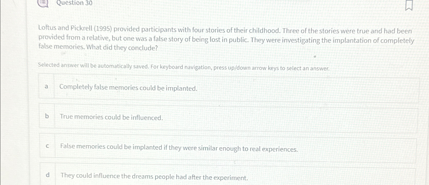 Solved Question 30Loftus and Pickrell (1995) ﻿provided | Chegg.com
