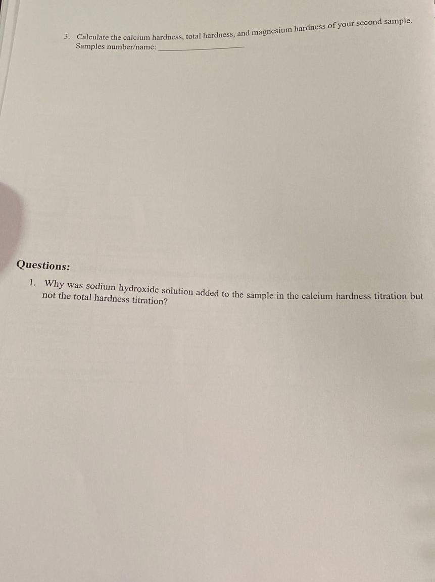 Solved Calculations: 1. Calculate the milligrams of hardness | Chegg.com