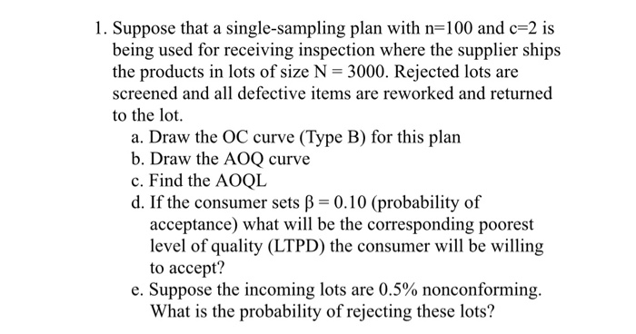 Solved 1. Suppose that a single-sampling plan with n=100 and | Chegg.com