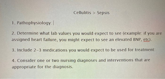 Solved Cellulitis > Sepsis 1. Pathophysiology: 2. Determine | Chegg.com