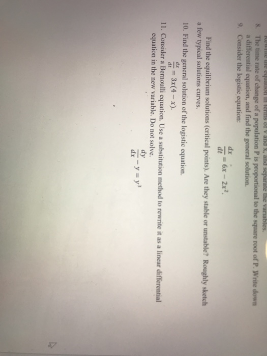 Solved R e me equation in terms of V and X, and separate the | Chegg.com