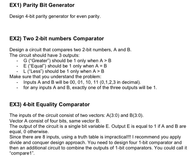 Solved EX1) Parity Bit Generator Design 4-bit parity | Chegg.com