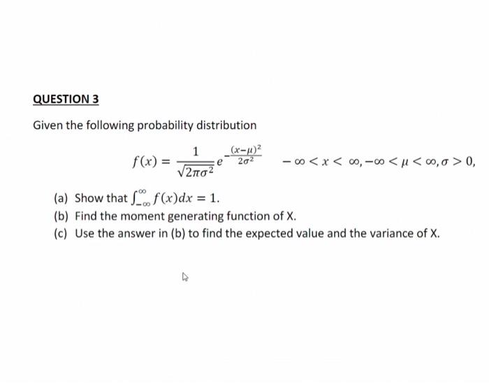 Solved 202 QUESTION 3 Given the following probability | Chegg.com