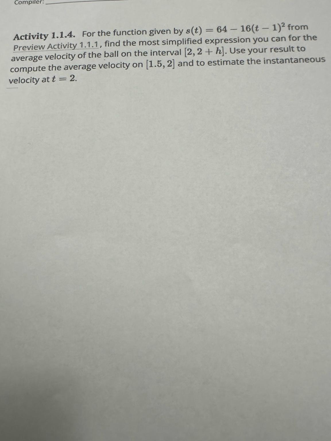 Solved Compiler:Activity 1.1.4. ﻿For the function given by | Chegg.com