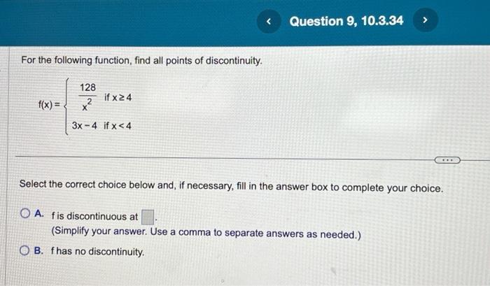 Solved For the following function, find all points of | Chegg.com