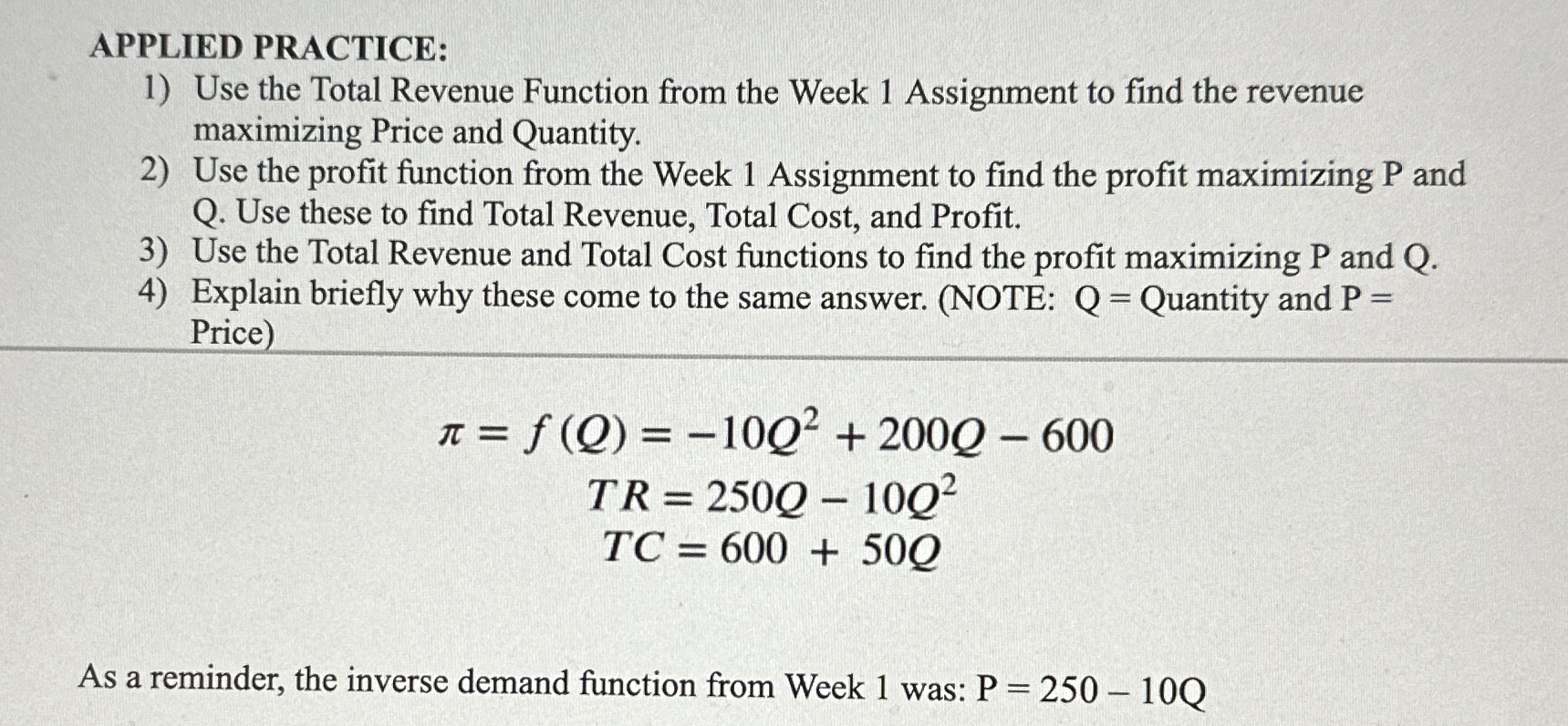 Solved APPLIED PRACTICE:Use the Total Revenue Function from | Chegg.com