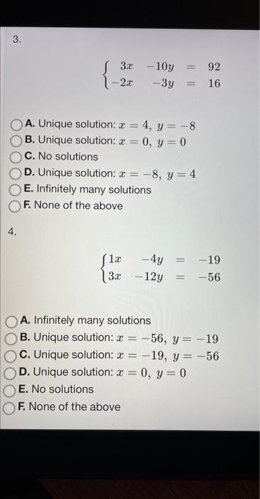 Solved For each system, determine whether it has a unique | Chegg.com