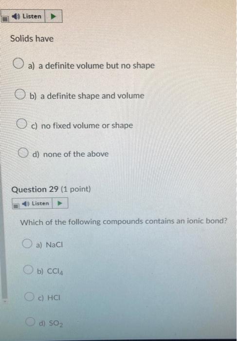 Solved Solids have a) a definite volume but no shape b) a | Chegg.com