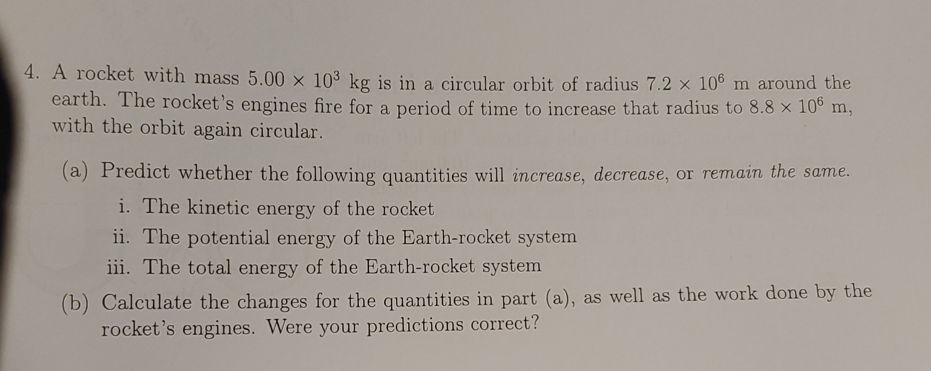 Solved A rocket with mass 5.00×103kg ﻿is in a circular orbit | Chegg.com