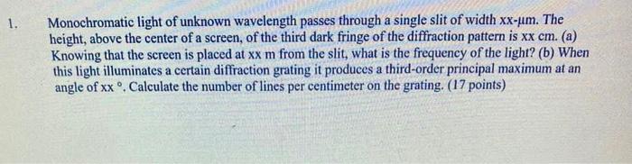 Solved Monochromatic light of unknown wavelength passes | Chegg.com