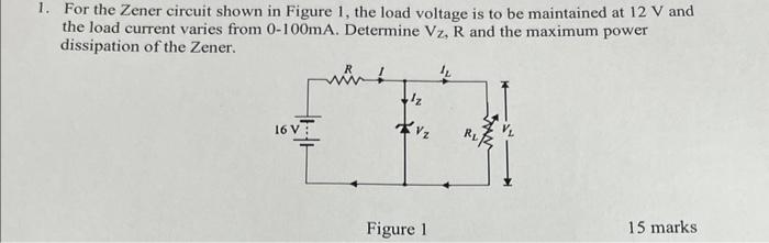 Solved 1. For the Zener circuit shown in Figure 1, the load | Chegg.com