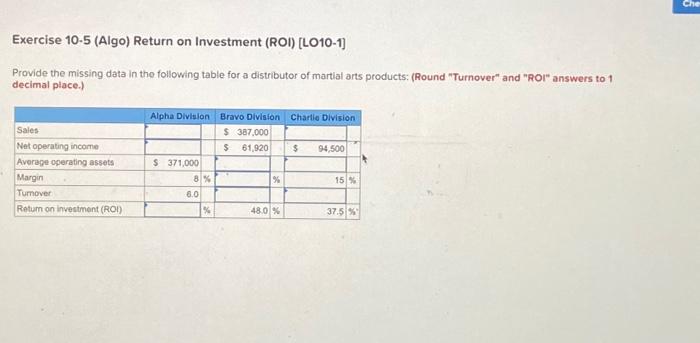 Solved Exercise 10-5 (Algo) Return on Investment (ROI) | Chegg.com
