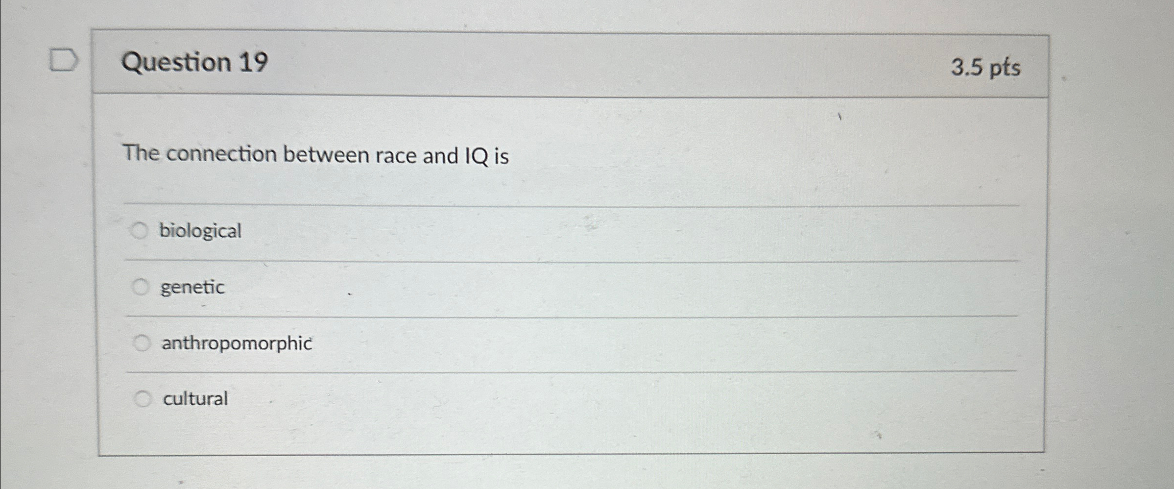 Solved Question 193.5ptsThe connection between race and IQ | Chegg.com