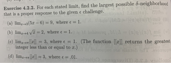 Solved (0 100 Exercise 4.2.2. For each stated limit, find | Chegg.com