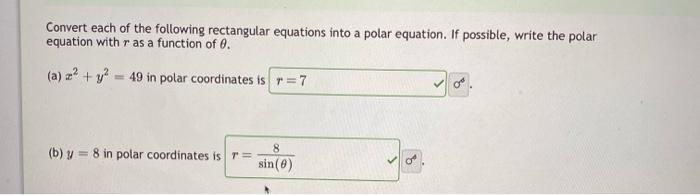 Solved Convert each of the following rectangular equations | Chegg.com