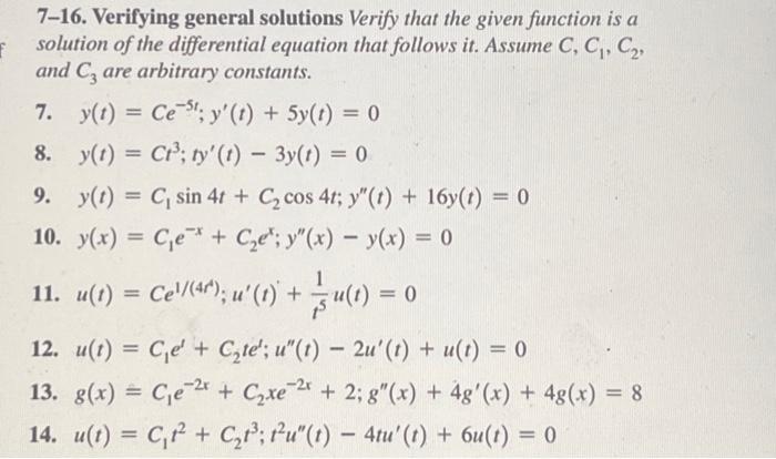 Solved f 7-16. Verifying general solutions Verify that the | Chegg.com