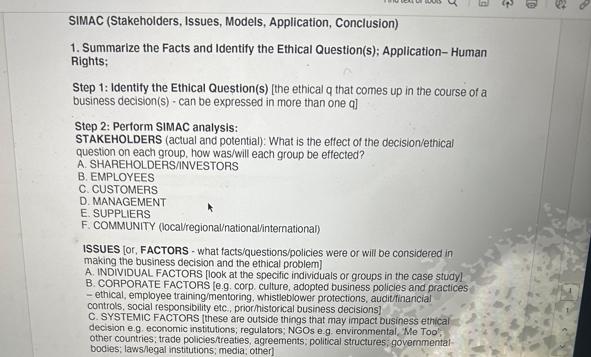 Solved Merck- ﻿SIMAC (Stakeholders, ﻿Issues, Models, | Chegg.com