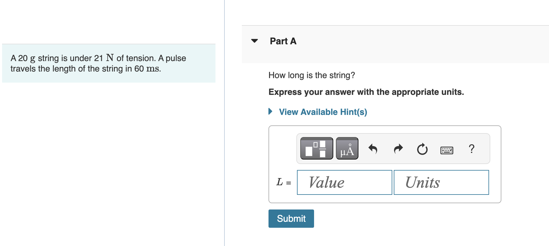 Solved A 20g ﻿string is under 21N ﻿of tension. A | Chegg.com