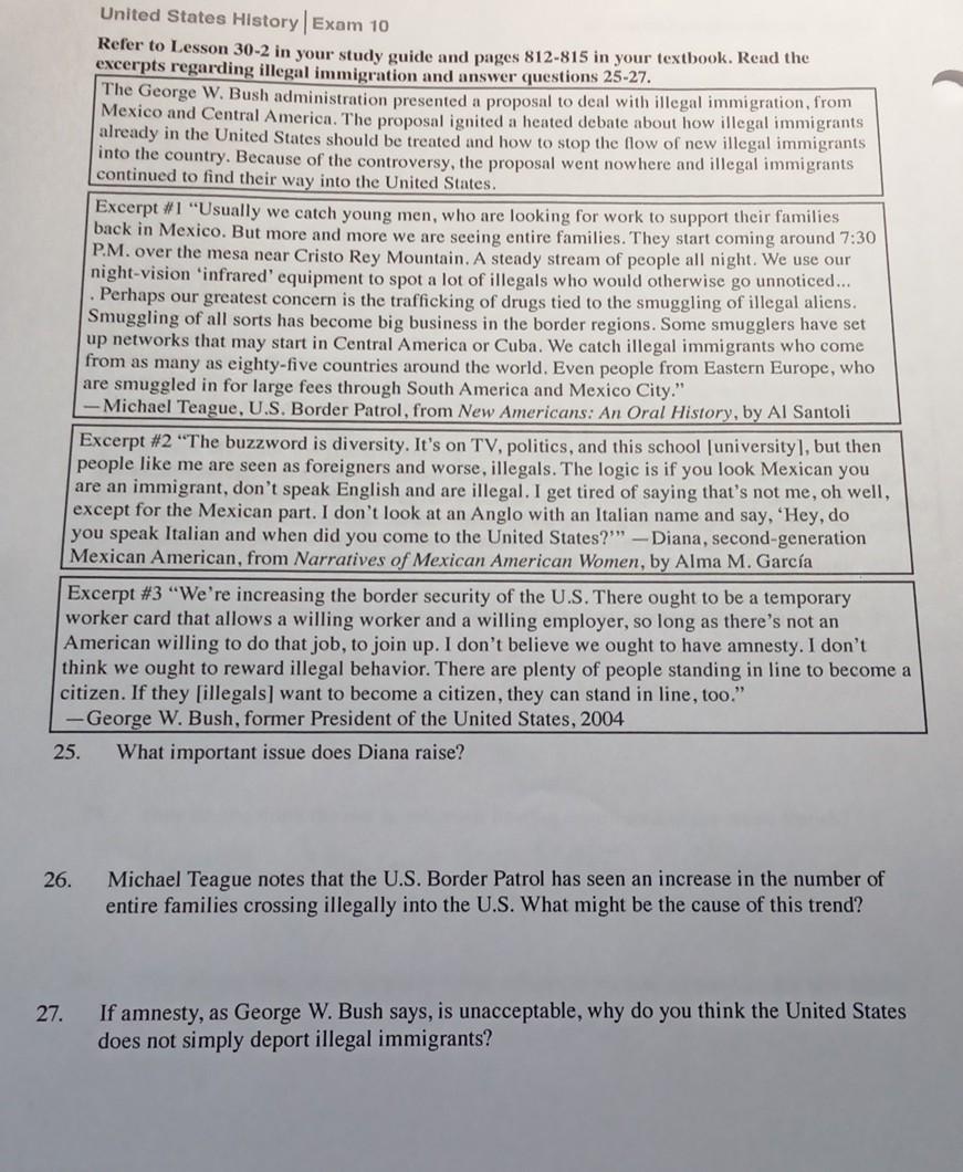 United States History Exam 10 Refer to Lesson 30-2 in | Chegg.com