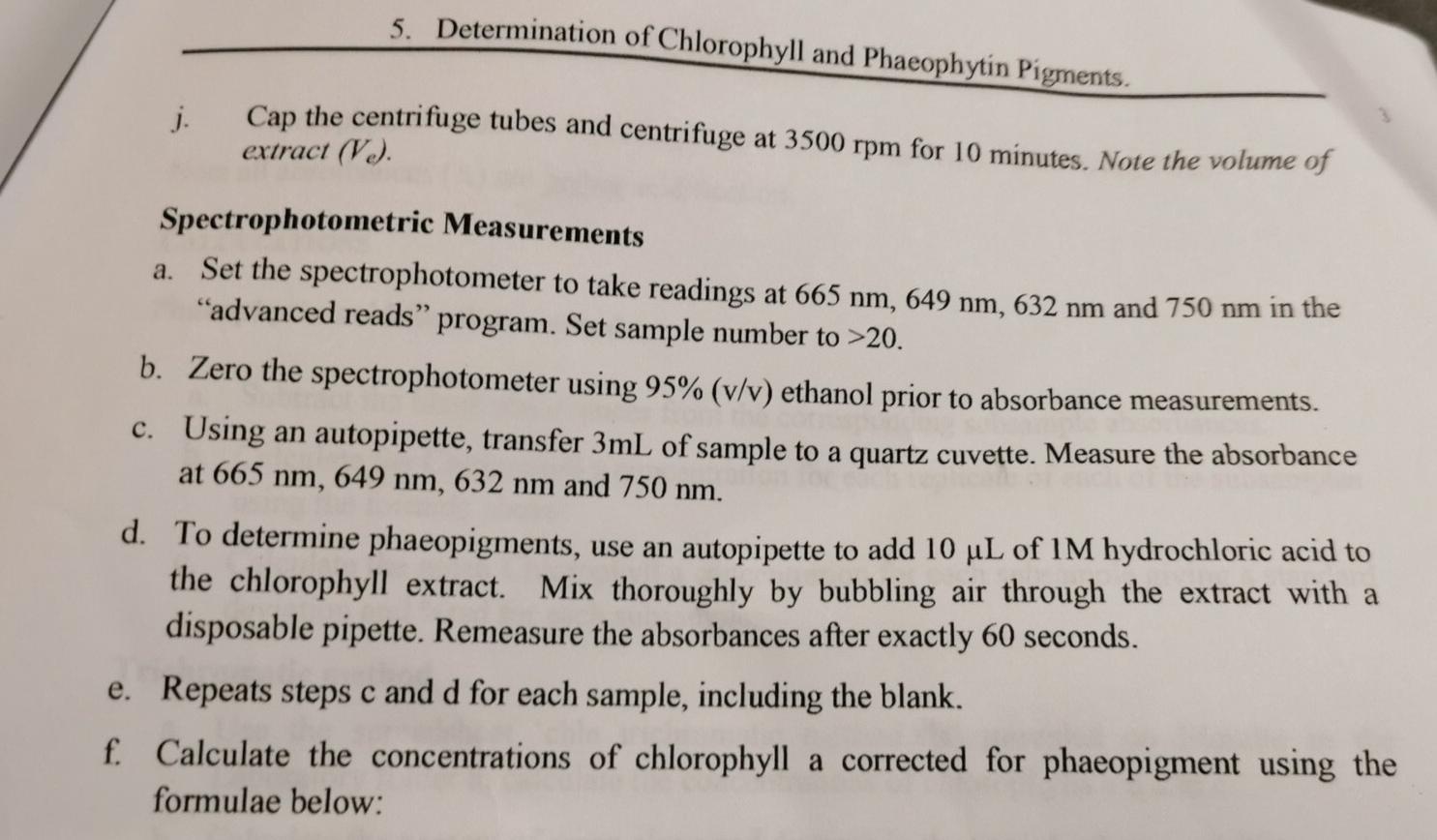 5. Determination of Chlorophyll and Phaeophytin | Chegg.com