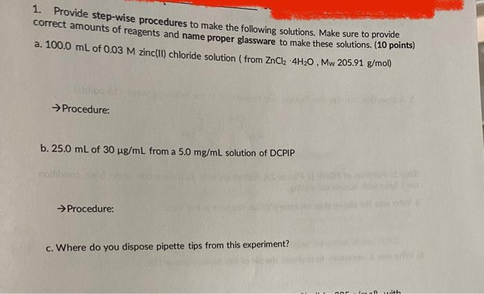 Solved 1. Provide step-wise procedures to make the following | Chegg.com