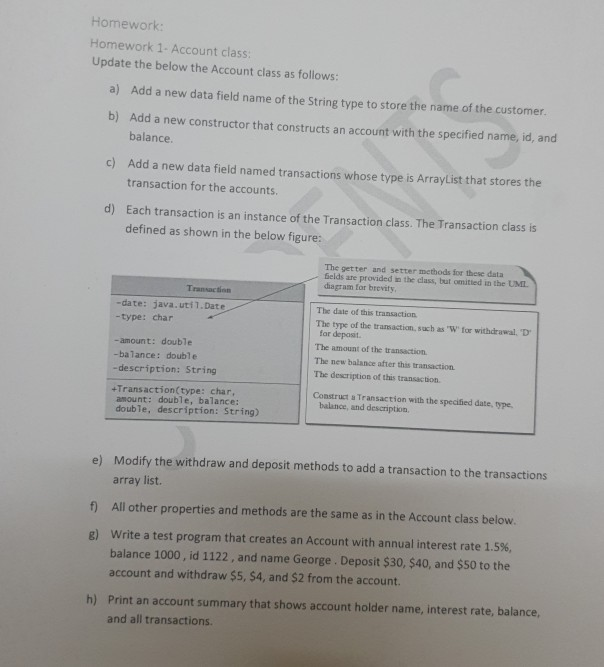 Solved Homework: Homework 1- Account class: Update the below | Chegg.com