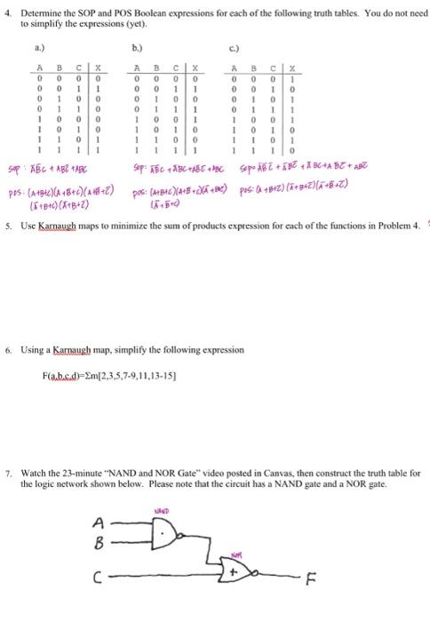 Solved 4. Determine the SOP and POS Boolean expressions for | Chegg.com