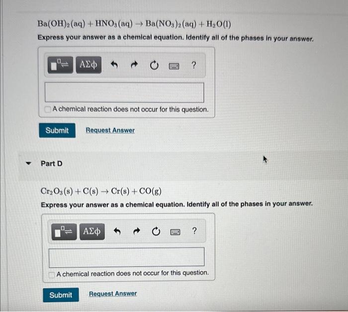 Solved Ba(OH)2(aq)+HNO3(aq)→Ba(NO3)2(aq)+H2O(l) Express your | Chegg.com